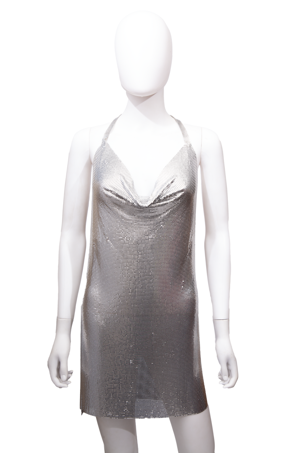 Silver Chainmail Draped Mini Dress with High Side Split – Azura Archive